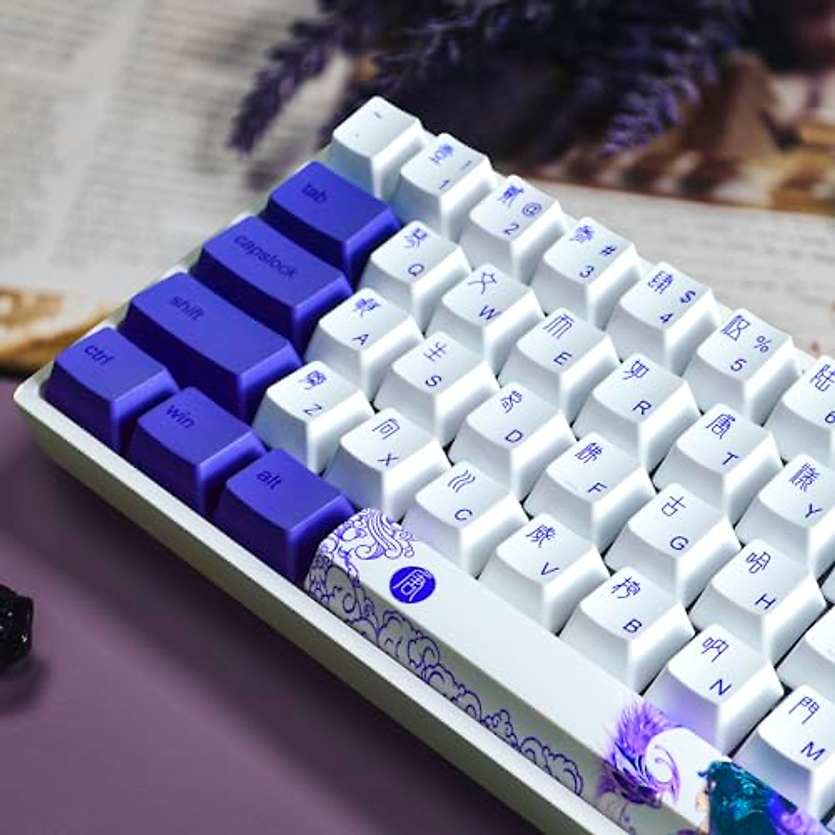 68 Keycap PBT OEM Height Five-Sided Sublimation Compatible with GH60 / GK64 / GK61 / 68/87/104/108 Mechanical Keyboard with Cherry MX Switch Purple Tang Dynasty 64 Keys