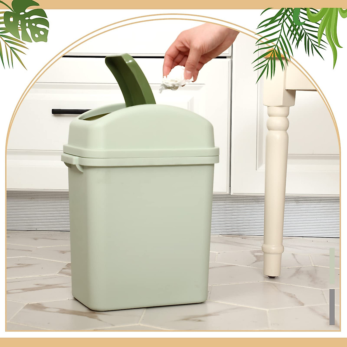 Sumind 2 Pcs Bathroom Trash Can with Swing Lid Small Garbage Can Plastic Bathroom Trashcan Garbage Bin for Kitchen Waste Bedroom Room Outdoor (Green and Pink,1.8 Gallon)