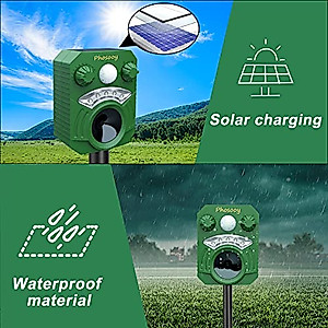 Phosooy Ultrasonic Animal Repeller, 2 Packs Waterproof Solar Animal Deterrent Device Motion Activated to Repel Cats, Dogs, Squirrel, Rats, Skunks, Raccoons & Deer