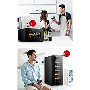 23L Table-Top Wine Fridge Black Wine Cooler LED + Lock & Key Glass Door Drinks Cellar Single-Zone,Horizontal,23L