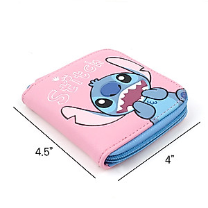 Stitch Gift Zip-Around Bifold Novelty My First Wallet Money Organizer with Coin Pocket Purse for Girls Teens Teenager