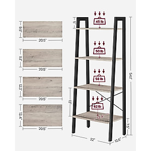 VASAGLE Ladder Shelf, 4-Tier Bookshelf, Storage Rack, Bookcase with Steel Frame, for Living Room, Home Office, Kitchen, Bedroom, Industrial Style, Greige and Black ULLS44MB