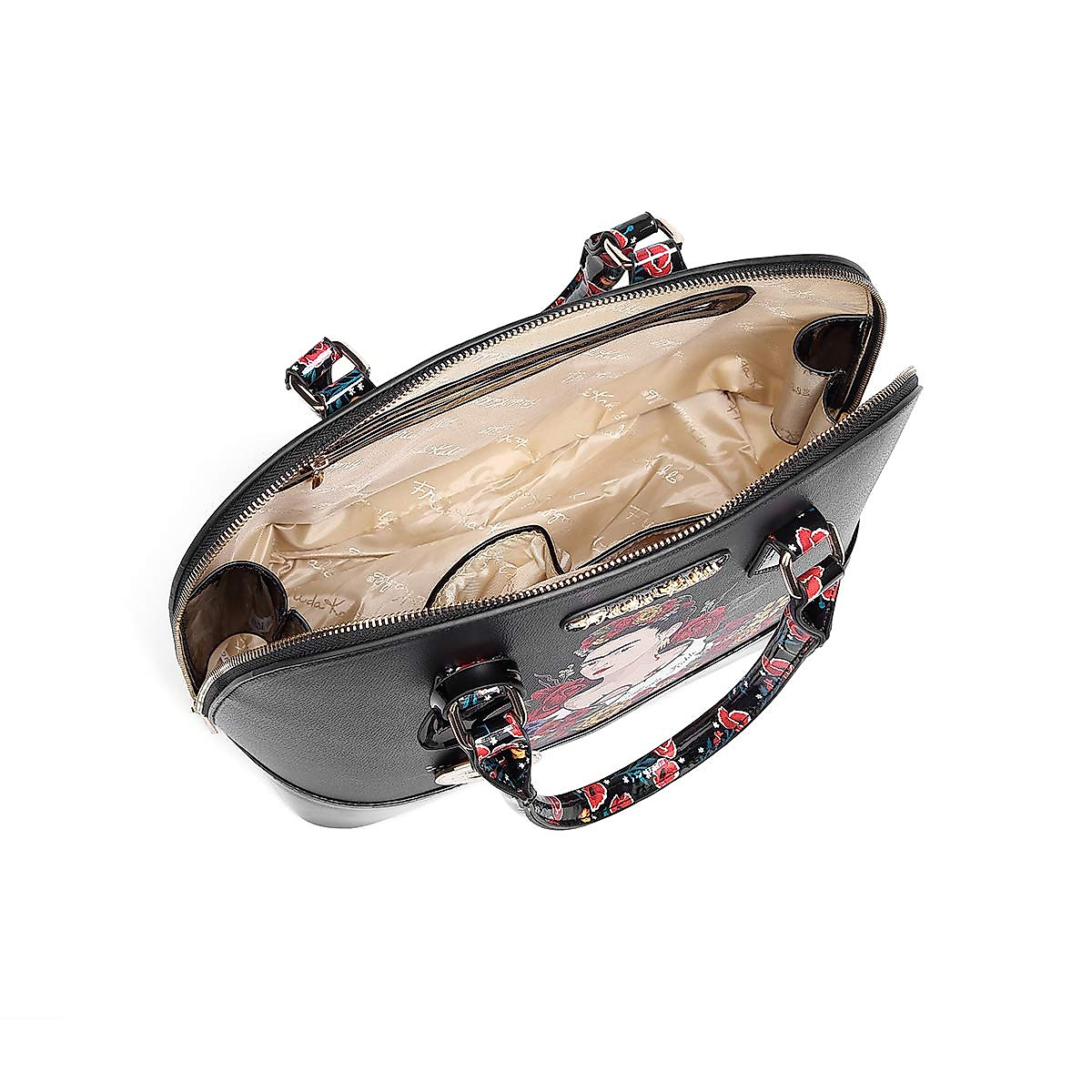 Frida Kahlo Licensed Flower Collection Handbag (Black)