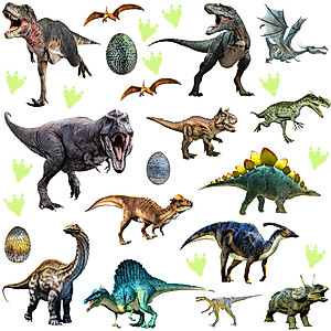 Dinosaurs Wall Decals Glow in The Dark Dinosaur Wall Stickers Removable Tyrannosaurus Wall Decor Dinosaur Eggs and Paw Print Wall Mural for Kids Nursery Living Room Bedroom Classroom Home Decoration