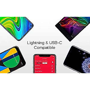 RAYZ Pioneer Pro Lightning & USB-C Earphones/Smart Wired, Active Noise Cancelling Earbuds Microphone Volume Control | for Apple iPhone Mac iPad, Android, Nintendo Switch, Google Pixel - Ice