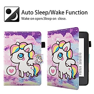 Dteck Case for Kindle Paperwhite (6" Display) - Slim Fit Folio Case Lightweight Flip Protector Durable Protective PU Leather Cute Cartoon E-Reader Cover Case (Purple Horse)