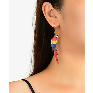 Colorful Parrot Dangling Hook Earrings for Women Cute Bird Animal Dangle Drop Silver Plated Pin Earring Lovely Boho Jewelry Gifts Hypoallergenic