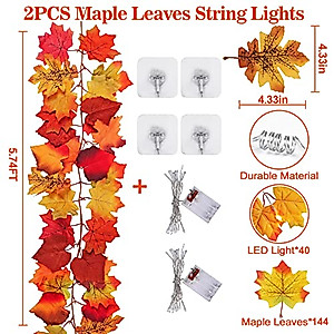 2 Pack Fall Decor for Home Thanksgiving Decorations Lighted Fall Garland Maple Leaves Total 11.8FT 40 LED Battery Operated Indoor Outdoor String Lights Garland Autumn Harvest Party Halloween Décor