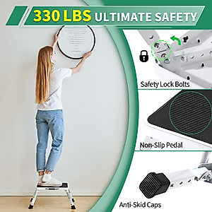 Adjustable Folding One Step Stools for Adults, Heavy Duty Metal Step Stool for Kids/Seniors, Foldable Camper/RV Step Stool, Portable Small Stepping Stool for College Dorm Bed/Kitchen/Car by OOSOFITT