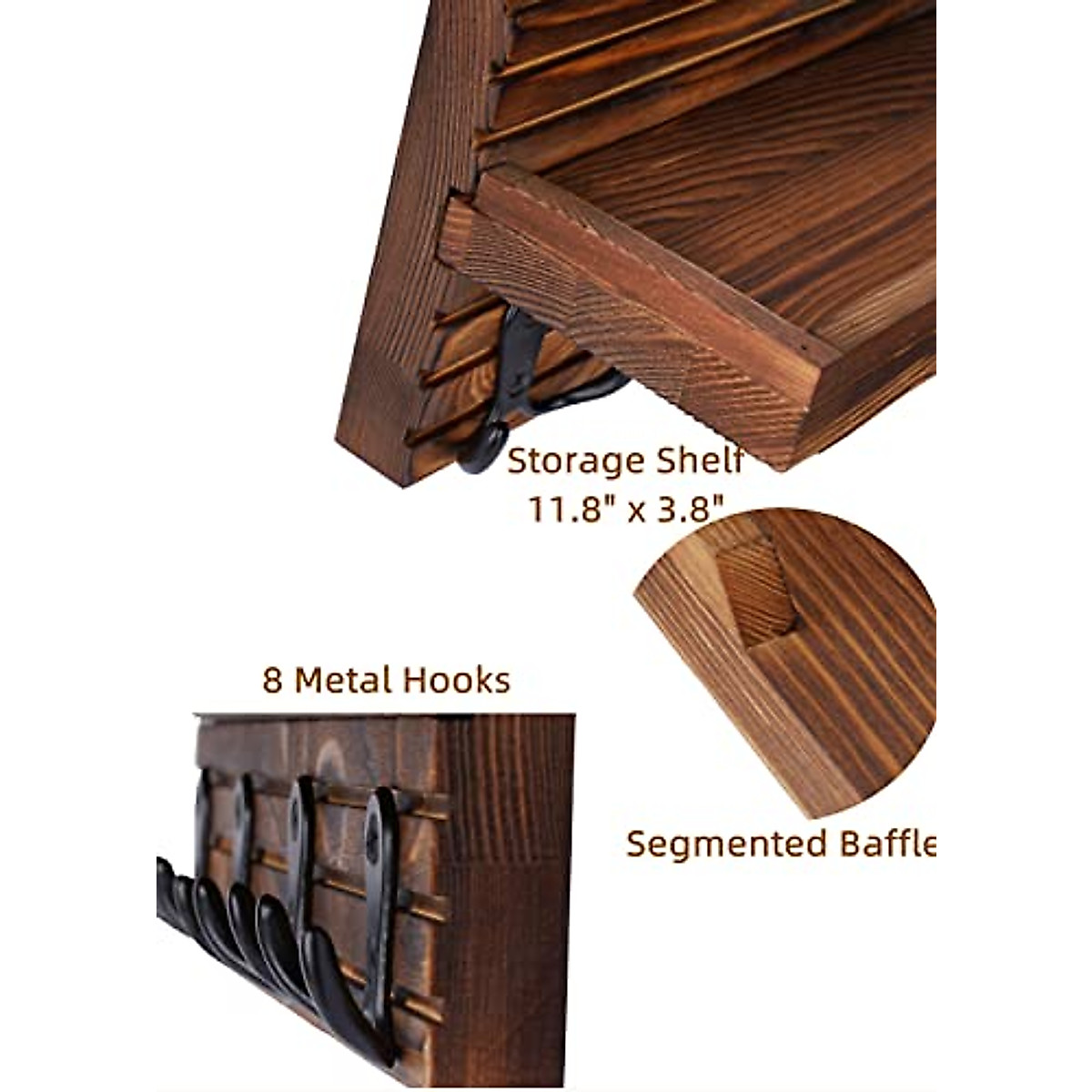 WeBravery Decorative Key Hanging Rack with 4 Double Hooks – Easy Install Natural Wooden Key and Mail Holder for Wall Mount – Entryway Decor Rack with Shelf