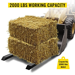 VEVOR Pallet Forks, 2000 Lbs Clamp on Pallet Forks 59" Total Length, Tractor Bucket Forks, Heavy Duty Pallet Forks for Tractor Attachments, Skid Steer, Loader Bucket