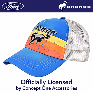 Ford Bronco Embroidered Logo Washed Cotton Adjustable Trucker Hat with Curved Brim, Royal Blue, One Size