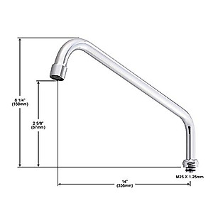 JZBRAIN 14" Swivel Gooseneck Spout for All JZBRAIN Commerical Faucet Wall Mount Kitchen Faucet Swing Nozzle Replacement 14 Inch