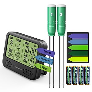 VODESON 4in1 Plant Soil Moisture Meter with 230ft RF Wireless Includes Battery-Waterproof & LCD Display for Moisture,Temp,Sunlight,Time,Ideal for Garden, Farm, Lawn Care-Outdoor Plant Monitoring