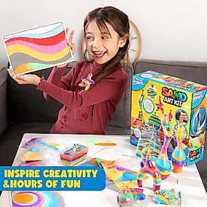 JOYIN 22PCS Sand Art - Sand Art Kits for Kids, Arts & Crafts for Kids Includes 5 Sand Art Bottles, 4 Pendent Bottles, 3 Sticky Art Sheets with 10 Bright Colors, DIY Crafts Gifts for Boys and Girls