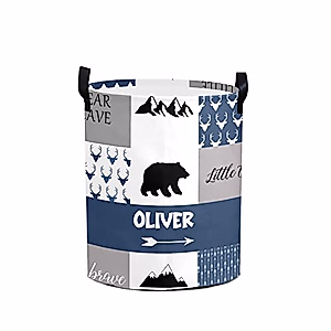 Bear Deer Mountain Faux Patchwork Quilt Personalized Laundry Basket Clothes Hamper with Handles Waterproof ,Collapsible Laundry Storage Baskets for Bathroom,Bedroom Decorative 19.7 inches Hx14.2 inches D