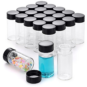 Kesell 20-Pack 20ml Glass Vials with Screw Caps - Small Vials for Essential Oil, and Specimen Samples - Clear Bottles with Lids