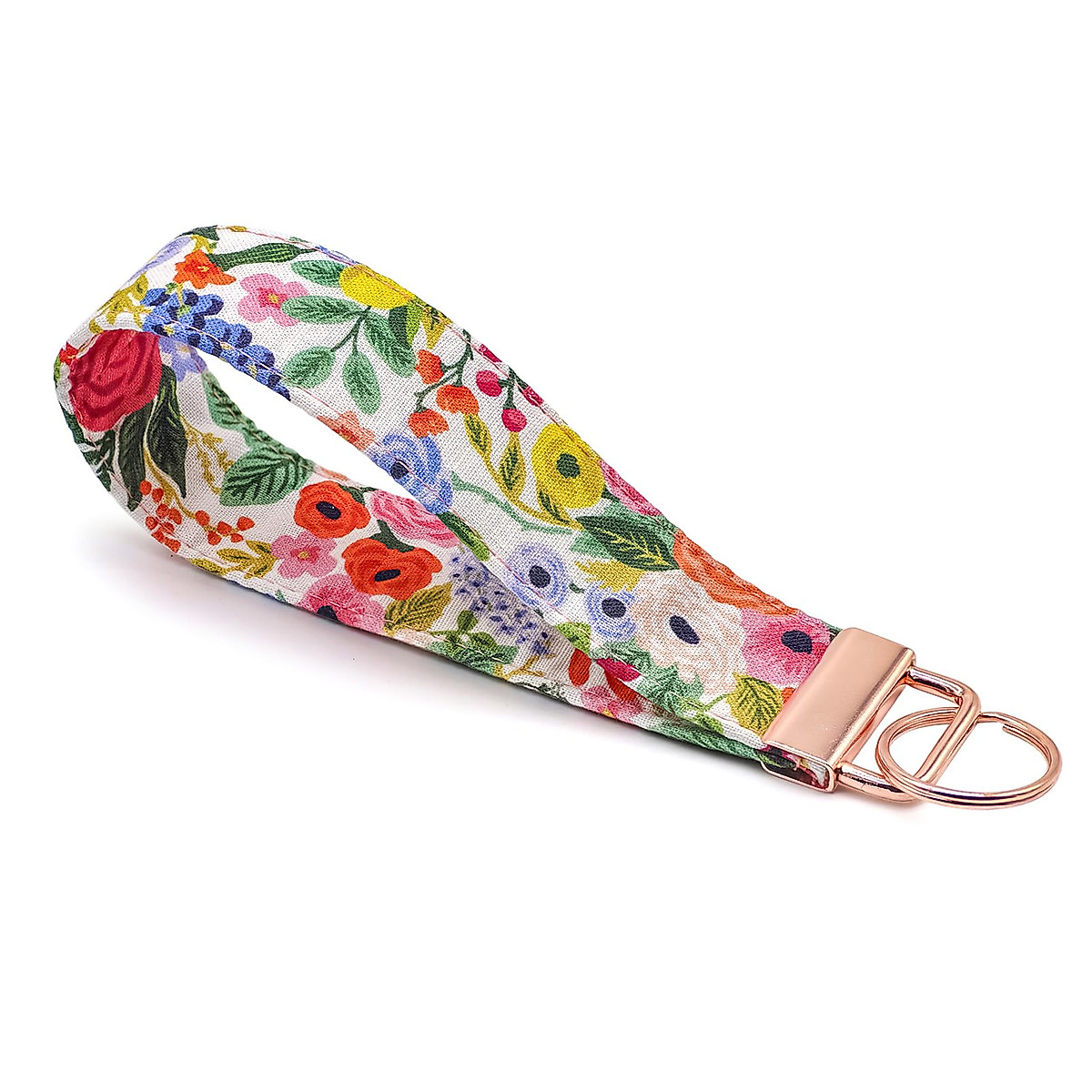 LNKRE JEWELRY Fabric Floral Keychain Wristlet Holder, Short Lanyard for Keys, Wallet and Car Accessories (Pink Fairy Garden)