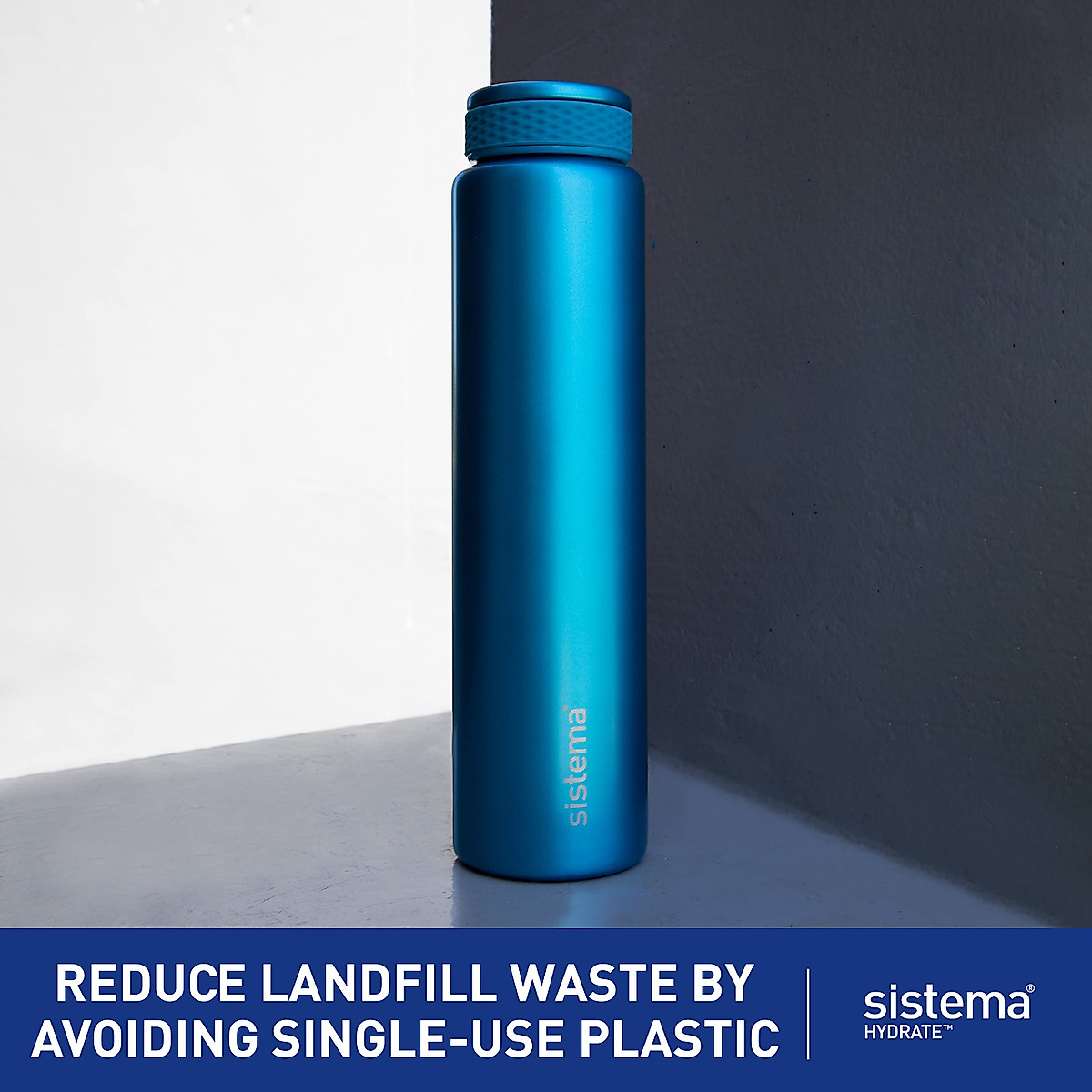 Sistema Hydrate Stainless Steel Water Bottle | 600 ml | BPA-Free | Double Wall Vacuum Insulated Metal Water Bottle | Keeps Liquid Hot & Cool | Assorted Colours