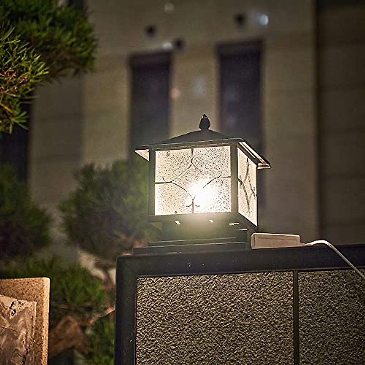 JSBDPHW Outdoor Waterproof Column Light Metal LED Warm Light Post Light Glass Lamp Shade Wall Lawn Courtyard Pillar LampPedestal Light Outdoor Post Light Fixtures
