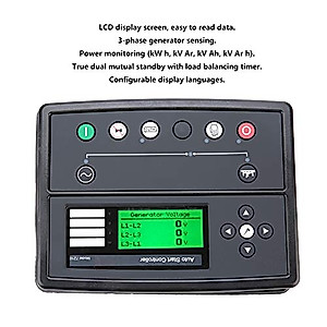 Generator Controller, DSE7210 Plastic Deep Sea Electronic Generator Control Panel Controller with LCD Display - 3 Phase Generator Sensing, Power Monitoring