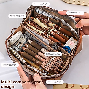 UIVXXUD Adorable Capybara Bear 10-Layer Flip Canvas Pen Case Cute Pencil Bag Pencil Holder: Includes Pens, Note Pad, Paper Corner Clip, Cartoon Pendant, Ordinary Key Tool, Decals (Pink)