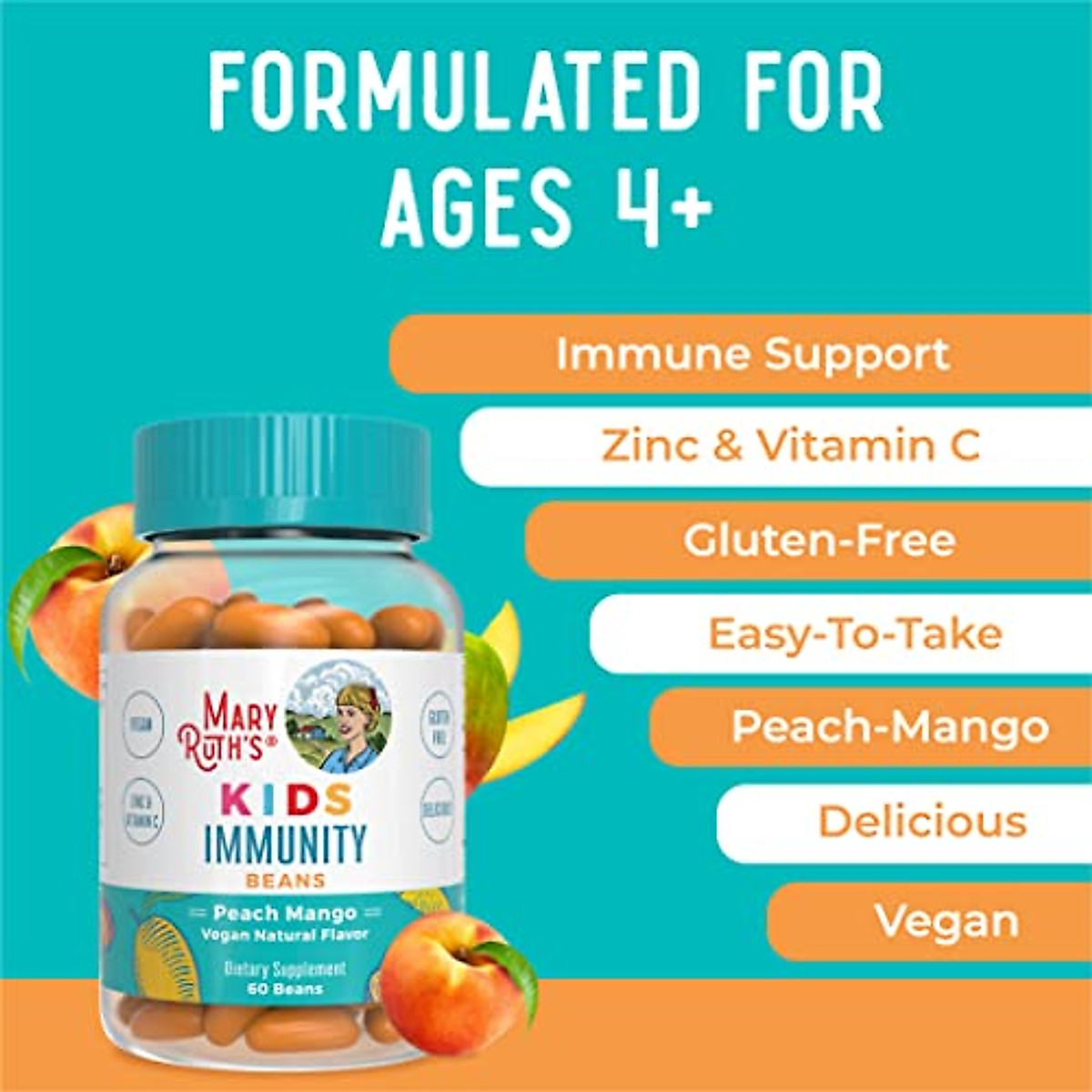 MaryRuth's Kids Immune Support Vita-Beans | Zinc and Vitamin C | Overall Health & Immune Support for Kids Ages 4+ | Children's Immunity Vitamins | Vegan | Non-GMO | Gluten Free | 60 Count
