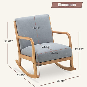 Altrobene Modern Rocking Chair, Accent Chair Glider Rocker, Lazy Lounge Arm Chair for Baby Nursery/Living Room/Bedroom, Grey, Waist Pillow Included