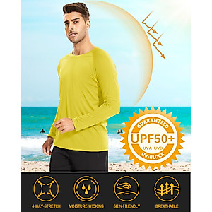 Men's Long Sleeve UPF 50 Workout Shirt - Athletic, Fishing, Hiking, Swimming - Yellow, MAGCOMSEN