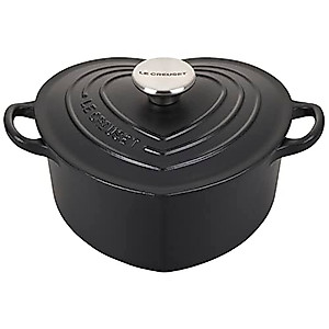 Le Creuset Signature Enameled Cast Iron Figural Heart Cocotte, 2 Quart, Licorice with Stainless Steel Knob