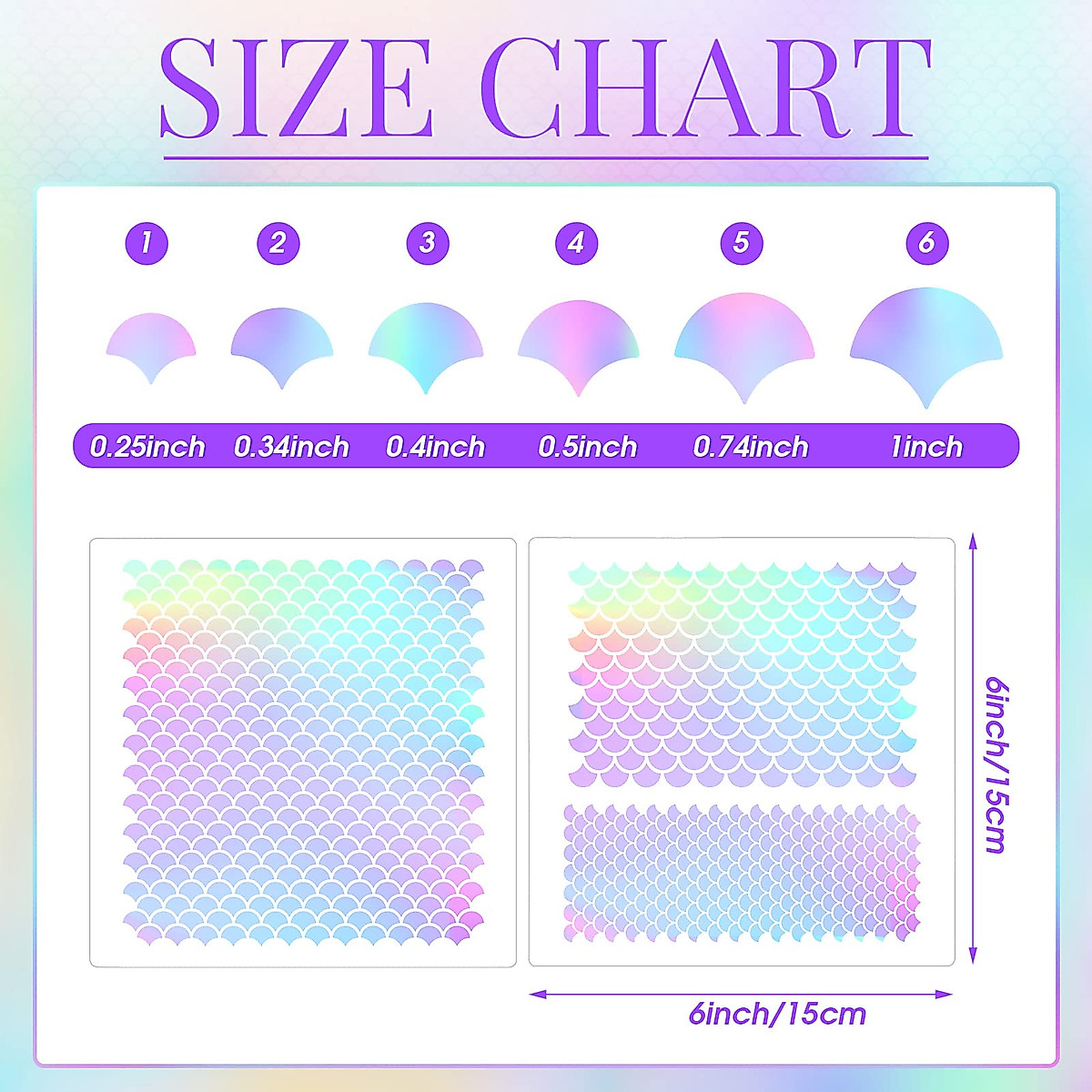 Chinco 5 Pieces Mermaid Scale Stencil, Mermaid Makeup Stencil Reusable Fish Scale Template Large Plastic Scale Wall Stencil for Painting on Face Body (6 x 6 Inch)