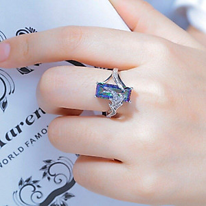 AtPerry's Mystic Fire Topaz Ring - Rectangular Stone - Cubic Zirconia Setting - Engagement Ring for Women (Size 5-12) (5)