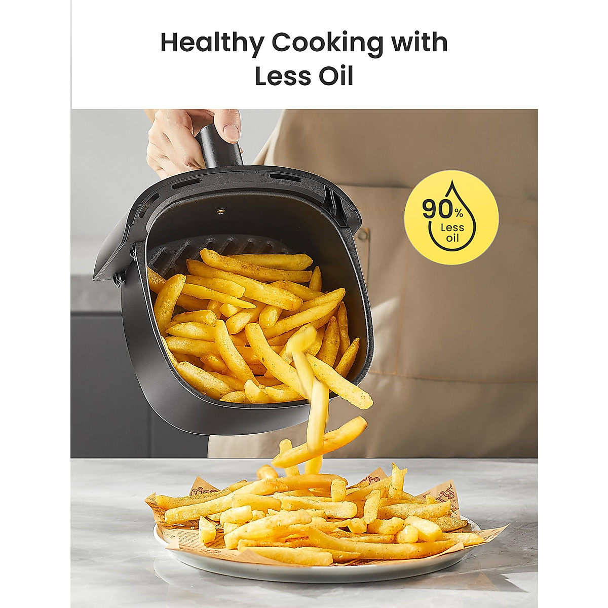 COMFEE' Compact 2.2 Quart Air Fryer with 12 Menu Options, Adjustable Timer & Temperature Control 180-400 degrees F, Dishwasher-Safe Nonstick Fry Basket with Stainless Steel Finish