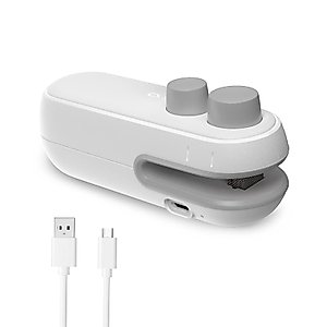 ORIA Mini Bag Sealer, (Upgraded) 2 in 1 Heat Sealer and Cutter, USB Rechargeable Handheld Heat Sealers, Portable Bag Resealer for Airtight Food Storage and Resealing Snack Bags, White
