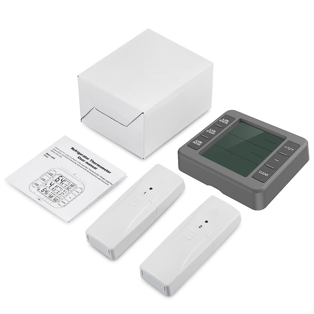 AMIR Upgraded Refrigerator Thermometer, Wireless Indoor Outdoor Thermometer, Sensor Temperature Monitor with Audible Alarm Temperature Gauge for Freezer Kitchen Home (Battery not Included, Grey)