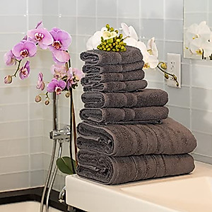 Mosobam Hotel Luxury Bamboo Viscose-Cotton, 10pc Deluxe Bath Bundle 1000 GSM Bath Mats 20X34 and 700 GSM Bath Towels at 30X58 16X30 and 13X13, Charcoal Grey