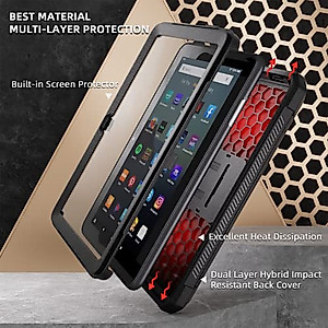 All-New Kindle Fire 7 Tablet Case (12th Gen, 2022 Release) - DJ&RPPQ Lightweight Armor Series Full Body Rugged Hands-Free Viewing Stand with Screen Protector for Amazon Fire 7 Kids Tablet - Black