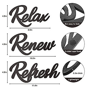 KOYILTD 3 Pieces Bathroom Decor Wooden Bathroom Sign Relax Renew Refresh Sign (black)