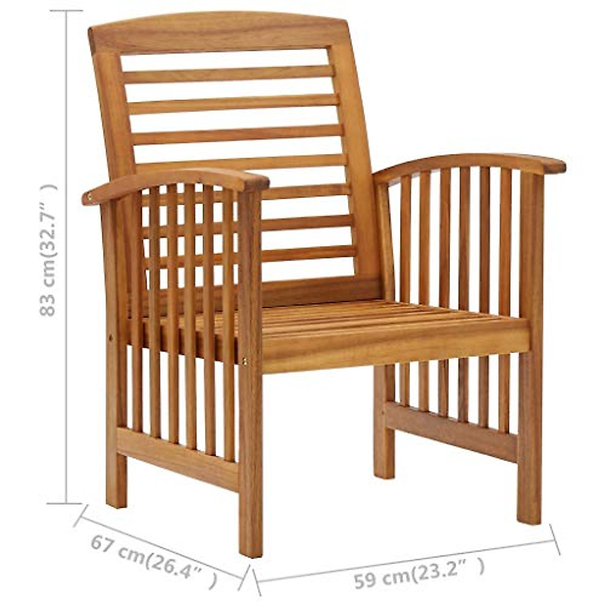 vidaXL Patio Chairs 2 Pcs, Patio Dining Chair with Armrest, Wood Slat Back Outdoor Dining Chair for Deck Garden Lawn, Solid Wood Acacia