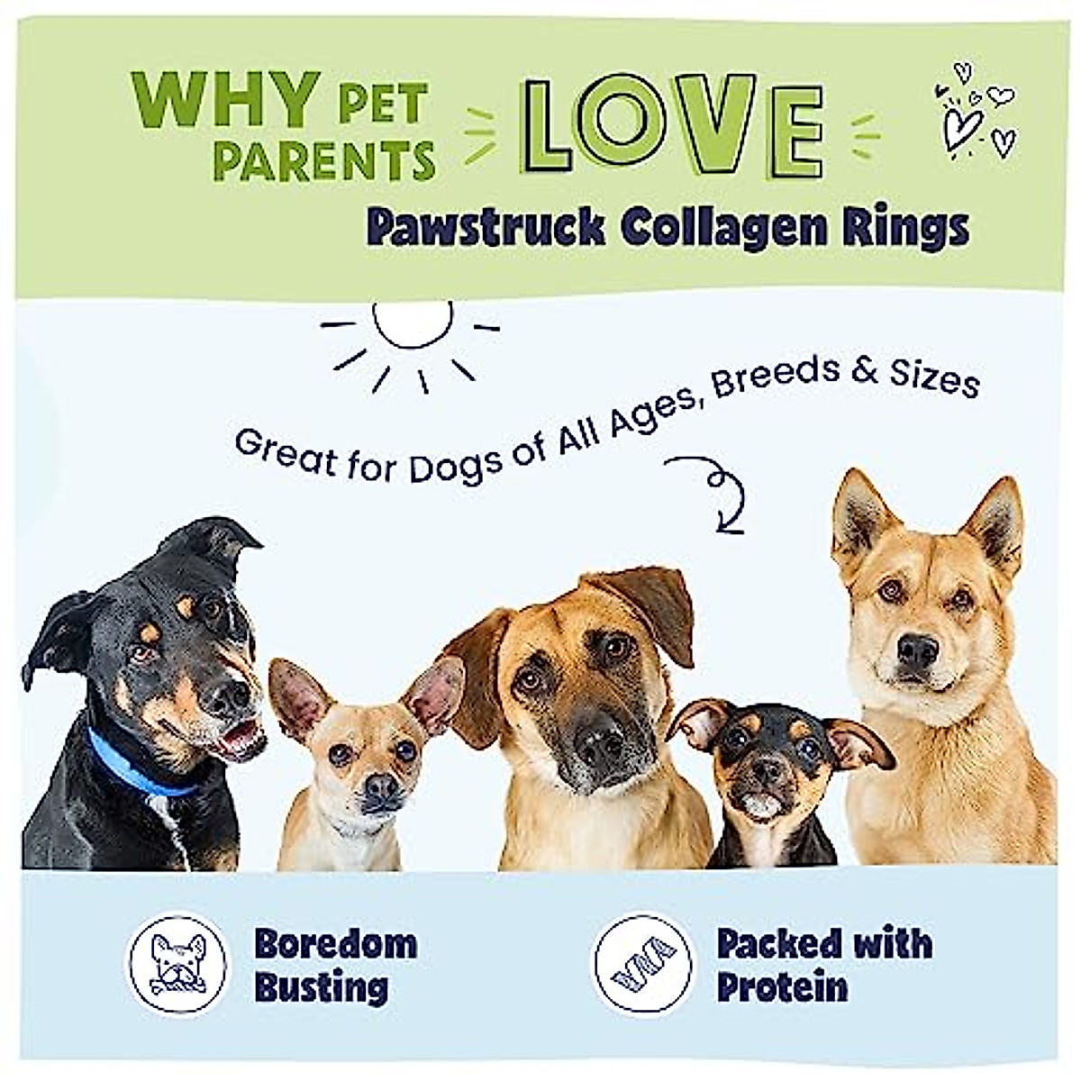 Pawstruck Natural Beef Collagen Rings for Dogs - Vet-Approved Long Lasting Alternative to Traditional Rawhide & Bully Sticks - High Protein Dental Treat w/Glucosamine & Chondroitin - 3 Pack