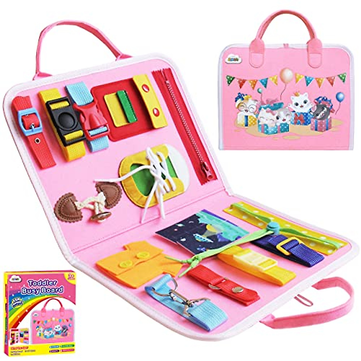 ZMLM Montessori Busy Board Toy: Toddler Sensory Toy Christmas Birthday Gifts for 1 2 3 4 Years Old Girl Boy Preschool Buckle Zipper Activity Board Kids Educational Travel Toy Learning Fine Motor Skill