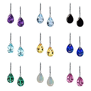 JewelryGift Black Color 925 Sterling Silver Natural Black Onyx Teardrop Pear Shaped Drop Dangle Leverback Earrings For Women