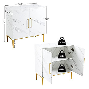 REHOOPEX Accent Cabinet with Door, Storage Buffet Cabinet White Marble, Modern Sideboard, Free Standing Cabinet, Wooden Side Storage Cabinets for Bedroom, Hallway, Entryway or Living Room, Home