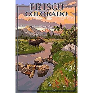 Frisco, Colorado, Moose and Mountain Stream at Sunset (24x36 Gallery Quality Metal Art, Aluminum Decor)