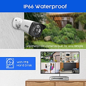 JouSecu 8CH Wired Security Camera System with 1TB Hard Drive, Upgrade 2MP CCTV DVR 8 Channel and 4 x 1080P Surveillance Bullet Cameras Outdoor Indoor with Night Vision, Weatherproof