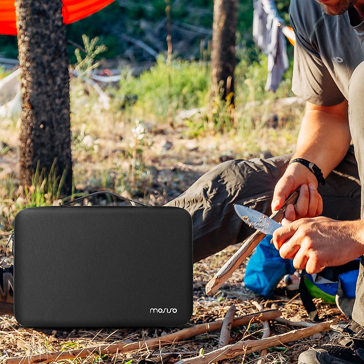 MOSISO Case with 68 Slots for Knife, Organizer Storage Pocket Case, Display Case for Folding Knife, Shockproof Box with Handle for Tactical, Survival, Outdoor EDC Mini Knife, Butterfly Knife, Black