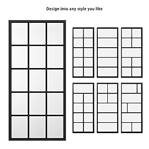 BARNSMITH 42in x 84in Frosted Glass Barn Door with 7FT Top Mounted Hardware kit Soft Close Mechanism DIY 15 Lites Tempered Modern Aluminum Sliding Glass Door Slab Disassembled Easy Installation