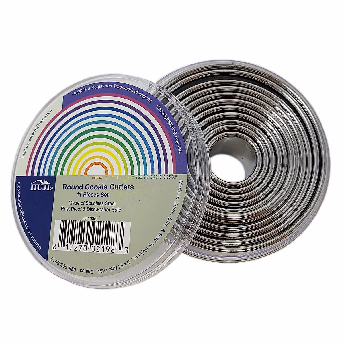 HUJI Round Pastry Dough Cutter Set For Baking Cookies Biscuits Donuts Scones Heavy Duty (1 Pack, Set of 11 Round Cutters)