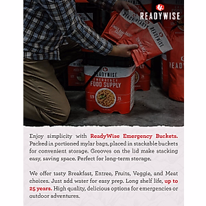 READYWISE - Variety Pack Bucket, 104 Servings, Emergency, MRE Meal & Drink Supply, Premade, Freeze Dried Survival Food, Hiking, Adventure and Camping Essentials, Individually Packaged, 25 Year Shelf Life