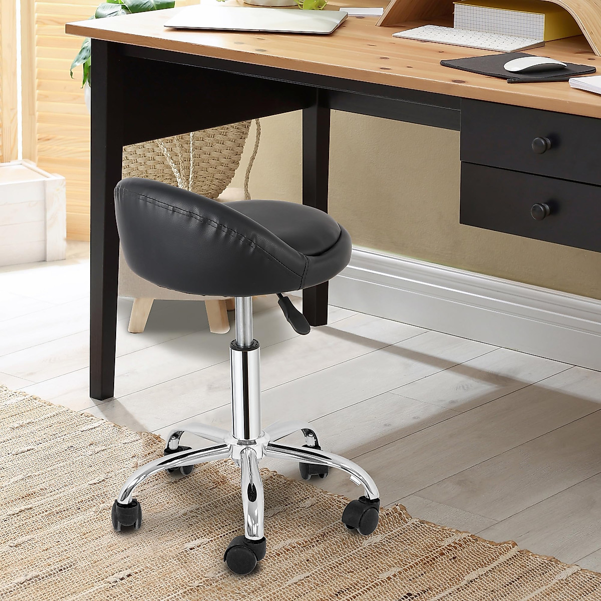 Nova Microdermabrasion Rolling Stool Swivel Salon Stool Chair Adjustable Drafting Stool Tattoo Office Massage Medical Facial Spa Stool with PU Cushion Backrest(Black)